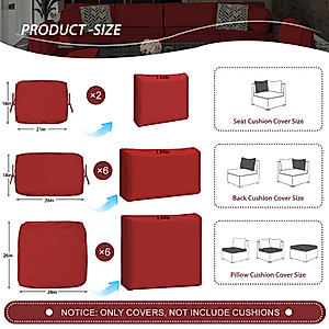 YQNUCO Patio Cushion Covers Replacement, Outdoor Cushion Covers for Patio Furniture Waterproof with Zipper, Washable Wicker Rattan Sectional Sofa Couch Chair Cover Set with Ties (Red, 14 PCS)