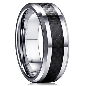 King Will GENTLEMAN Men's Black Tungsten Carbide 8mm Carbon Fiber Inlay Comfort Fit Wedding Band Ring 10