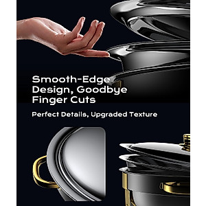 Chafing Dishes for Buffet 4 Pack, 5QT [Worry-Free Assemble] Round Chafing Dish Buffet Set [Elegant Gold and Silver Colors] Stainless Steel Chafers and Buffet Warmers Sets for Parties with Complete Set