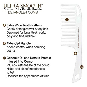 Cricket Ultra Smooth Coconut Detangler Comb – Infused with Coconut Oil & Keratin for Frizz-Free Shine, Ideal for Wet & Dry Hair, Extended Handle for Thick, Long, Curly Hair