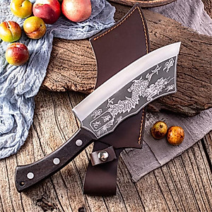 Handmade Dragon Knife, 8.2'' Cuchillo de Cocina Afilado, Dragon Slaying Knife, Japanese Black Dragon Knife, Handmade Super Sharp High Carbon Stainless Steel Kitchen Knives with Sheath (B)