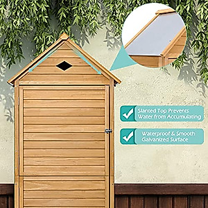 GRAFFY Garden Storage Shed, Outdoor Garden Tools Cabinet with 2 Lockable Doors, Wooden Storage Cabinet with Galvanized Sheet Roof for Garden, Yard, Patio