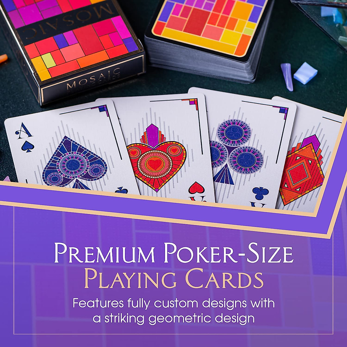 Mosaic Gemstone Playing Cards, Elegant Embossed and Foiled Deck of Cards with Fully Custom Designs with Free Card Game eBook, Premium Card Deck, Cool Poker Cards, Unique Colors for Kids & Adults