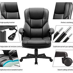 Furmax Office Exectuive Chair High Back Adjustable Managerial Home Desk Chair, Swivel Computer PU Leather Chair with Lumbar Support (Black)