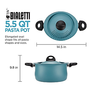Bialetti Taste of Italy Nonstick Pasta Pot with Strainer Lid, 5.5-Quart, Teal