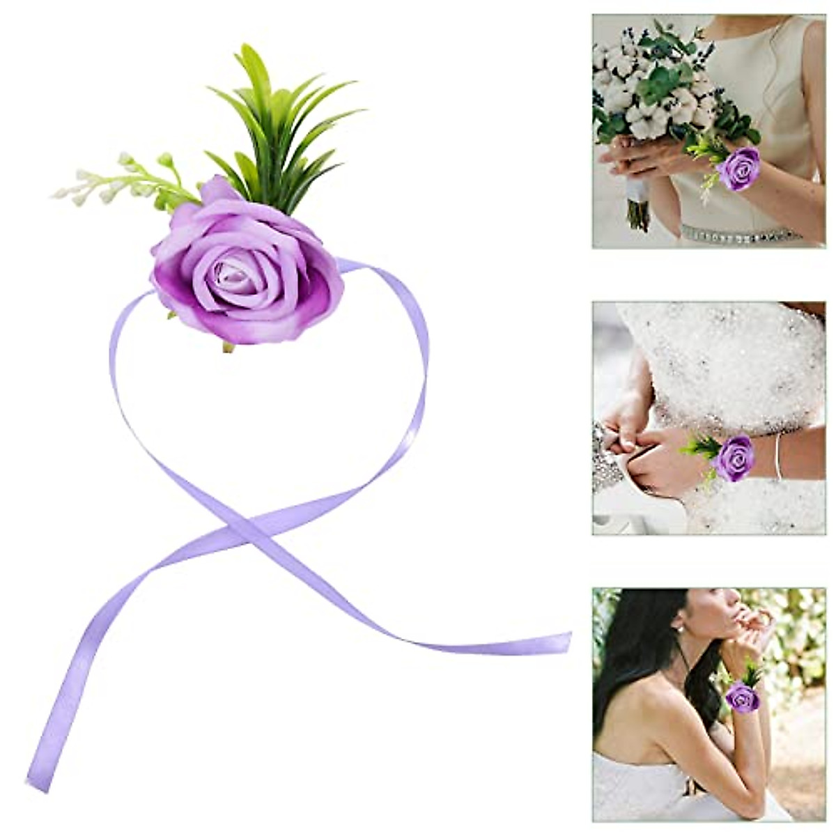 VOSAREA Wedding Decorations Wedding Decorations Artificial Flower Corsage Bracelet Bridesmaid Bride Wrist Corsage Wristlet Band for Wedding Flower Bracelet Wedding Decor