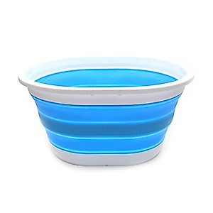 SAMMART 22L (5.8 Gallon) Collapsible Plastic Laundry Basket - Oval Tub/Basket - Foldable Storage Container/Organizer - Portable Washing Tub - Space Saving Laundry Hamper (1, Sky Blue)