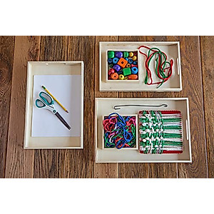 Wooden Living - Serving Tray/Wooden Trays with Handles and Small Wood Boxes Set (Unfinished) | for Montessori Activity, Art/Crafts, Painting, Restaurant Food, Decorative, Coffee Table | 5 Pieces