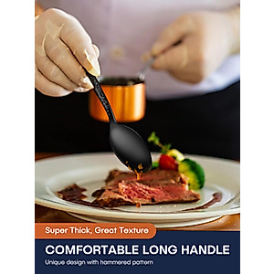 Stapava 48 Pcs Black Hammered Silverware Set with Steak Knives, Stainless Steel Flatware Set for 8, Mirror Cutlery Include Forks Spoons and Knives Set for Home Hotel, Dishwasher Safe Utensils