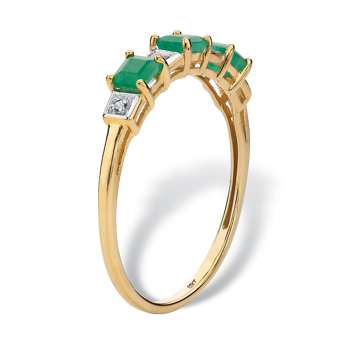 PalmBeach 10K Yellow Gold Princess Cut Genuine Blue Sapphire or Green Emerald and Diamond Accent Ring Size 6