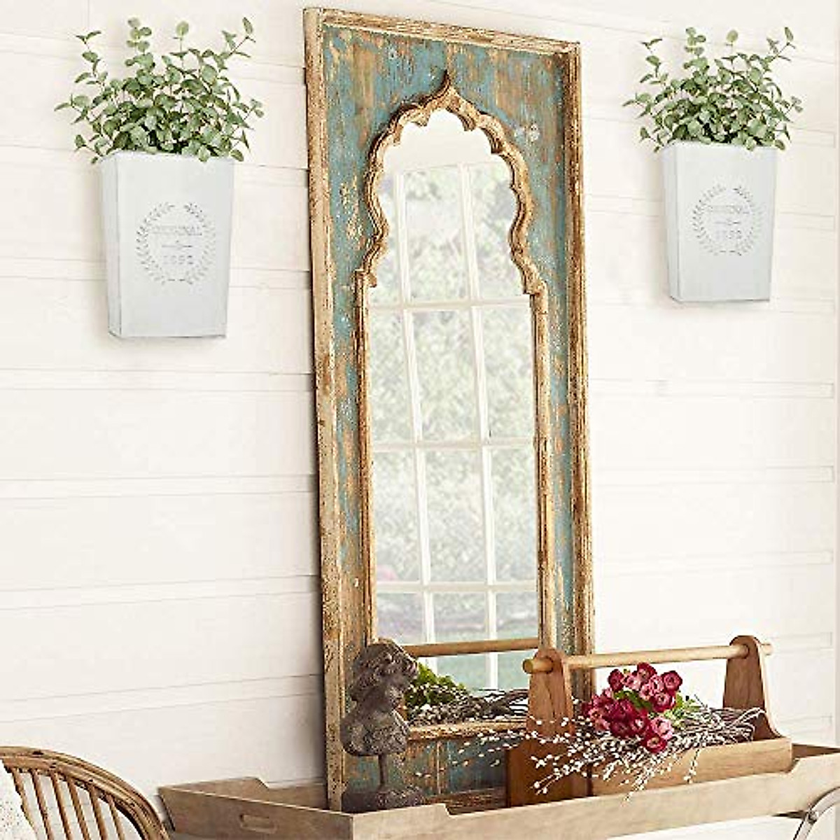 LESEN Set of 2 Farmhouse Metal Wall Planter,Rustic Wall Decor Country Hanging Wall Vase Box for Plants Flower Home Decoration