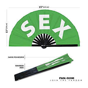 Sex hand fan foldable bamboo circuit hand fan funny gag slang words expressions statement gifts Festival accessories Rave handheld Circuit event fan Clack fans (Green)