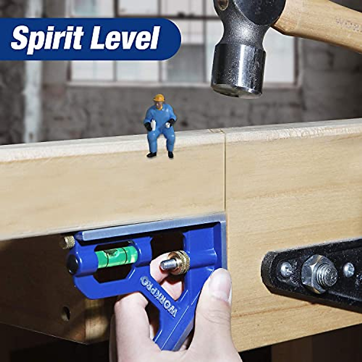 WORKPRO Aluminum Alloy Carpenter Square and Zinc-Alloy Square Ruler Set - 7 in. Rafter Layout Tool and 12 in. Combination Square Combo