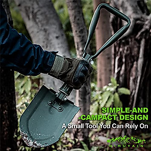 Himutain 18.5'' Military Folding Camping Shovel, w/Pick Foldable Tactical Shovel for Gardening, Camping, Hiking, Outdoor, Backpacking, Emergency (Olive)