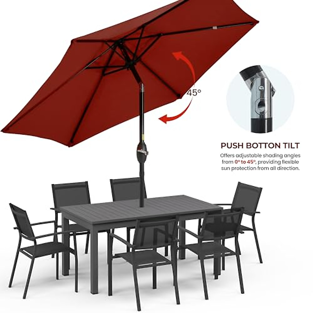 SUNVIVI OUTDOOR 7.5' Outdoor Patio Umbrella, Patio Umbrella, Market Umbrella, Luxury Aluminum Pole Umbrella with Push Button Tilt and Crank, 6 Ribs, Polyester Canopy, Red