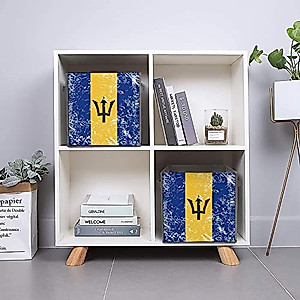 Retro Barbados Flag Collapsible Storage Bins Basics Folding Fabric Storage Cubes Organizer Boxes with Handles
