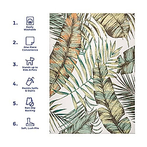 nuLOOM Elen Machine Washable Natural Leaves Ultra Thin Area Rug, 9x12, Olive