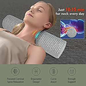 JOYENERGY Cervical Neck Roll Foam Pillow, Round Neck Support for Sleeping, Bolster with Removable Washable Cover, Ergonomical for Neck, Back, Legs, Ideal for Spine and Neck Support (4"x17")