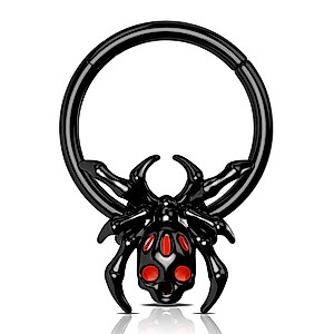 Jewseen 16G Septum Ring Black Spider Septum Jewelry Septum Piercing Hinged Segment Ring Nose Ring Hoop Daith Earring Cartilage Earring Hoop for Women Men Septum Clicker for Halloween
