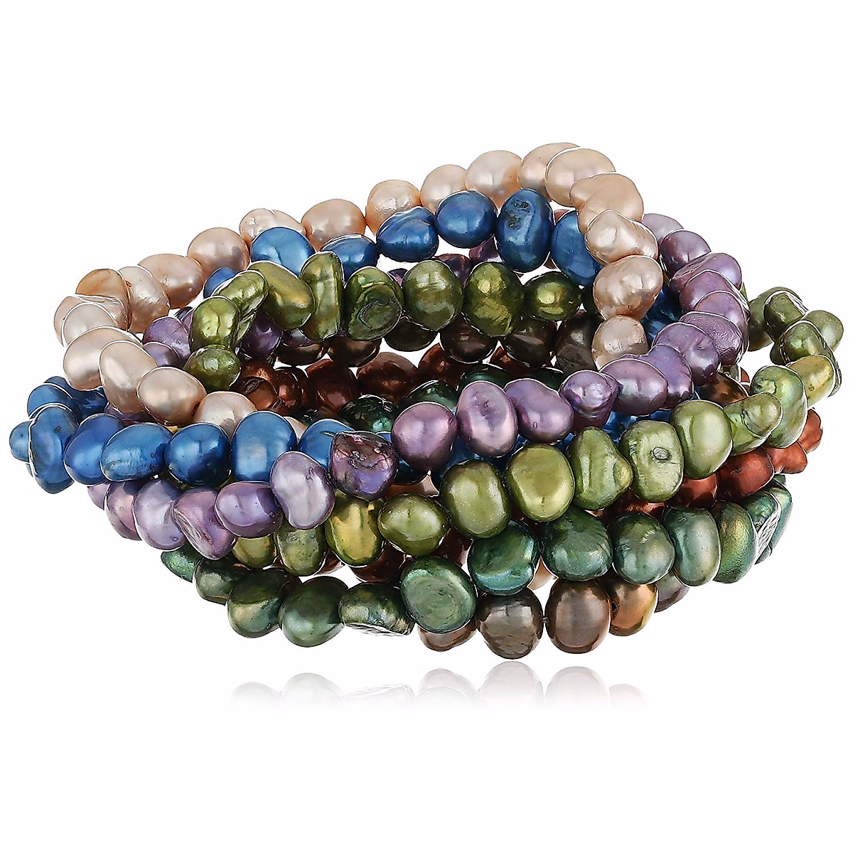 LTC Designs Dyed Multi Colored Freshwater Cultured Pearl Seven-Piece Stretch Bracelets Set 6-6.5 for Women, Teens, and Girls