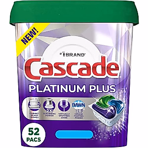 Cascade Platinum Plus Dishwasher Pod, Dishwasher Detergent, Dishwasher Pods, Dish Detergent ActionPacs Dish Pods, Fresh, 52 Count Dishwashing Pods