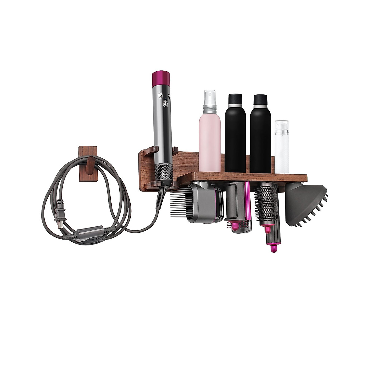 Affogato Walnut Storage Holder Compatible with Dyson Airwrap Wall Mount Holder with Shelf Organizer Rack Compatible with Dyson Airwrap Styler Accessories, Wood