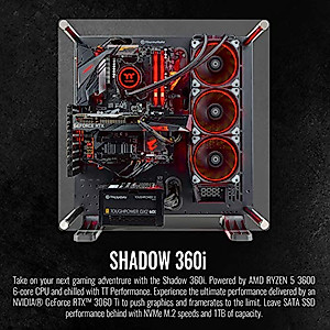 Thermaltake Shadow 360i Liquid-Cooled PC (AMD Ryzen 5 3600, RTX 3060 Ti, 16GB RGB 3000Mhz DDR4 ToughRAM RGB Memory, 1TB NVMe M.2, WiFi, Win 10 Home) Gaming Desktop Computer P3BK-B450-S36-LCS