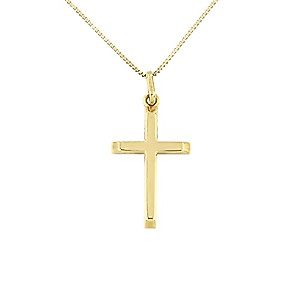 14 Karat Gold Cross, Small Religious Pendant Necklace with 18 inch Box Gold Chain - 14k Christian Cross with Adjustable Chain for Womens, Authentic Italian Religious Gifts Jewelry