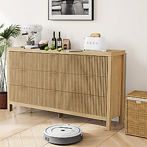 JZXSHD 9 Drawers Dresser, Modern Large Chest Mid Century Modern Dresser TV Stand, Storage Organizer Dresser with Solid Natural Wood Legs for Bedroom, Living Room, Hallway, Natural Oak