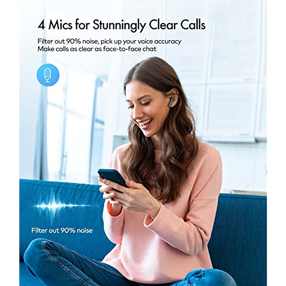 FUNSOUND Wireless Earbuds, Bluetooth Earbuds Noise Cancelling with 4 ENC Microphones, 38 Hours Playtime, IPX7 Waterproof Bluetooth 5.2 in-Ear Stereo Headphones for iPhone | Android, Black