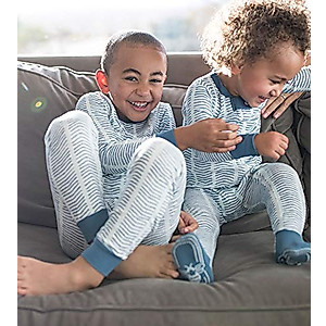 Burt's Bees Baby baby boys Pajamas, Tee Pant 2-piece Pj Set, 100% Organic Cotton and Toddler Pajama Bottoms, Blue Watercolor Chevron, 4T US