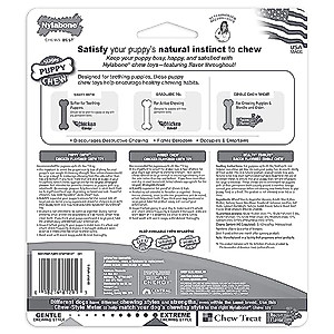 Nylabone Puppy Chew Toy & Treat Starter Pack - Puppy Chew Toys for Teething - Long Lasting Puppy Chew Treat - Puppy Supplies - Chicken & Bacon Flavor, Small (3 Count)