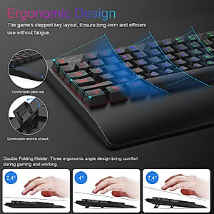 Gaming Keyboard and Mouse - FENIFOX Wired RGB Backlit Keyboard Ergonomic Mechanical Feeling Colorful Led Light Up Keyboard Mouse for PC Windows Mac Gamer PS5 Xbox one