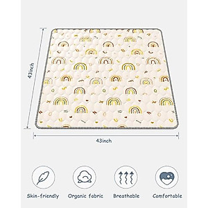 ieBabay Baby Play Mat 43 x 43 Playpen Mat One-Piece Washable Baby Crawling Mat Non Slip Cushioned Baby Playmat Boho Rainbow ABC Floor Mat for Babies Toddlers Infants (43X43,Beige)