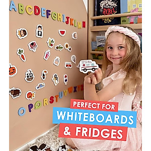 Curious Columbus Magnetic Objects and Letters. Set of 78 Foam Magnets Including 52 Pictures and 26 Uppercase Alphabet Magnets from A-Z. Best Educational Toy for Preschool Learning