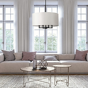 Globe Electric 67000065 4-Light Chandelier, Matte Black, Beige Fabric Shade, Ceiling Light, Chandeliers for Dining Room, Ceiling Light Fixture, Lights for Room Décor, Bulb Not Included