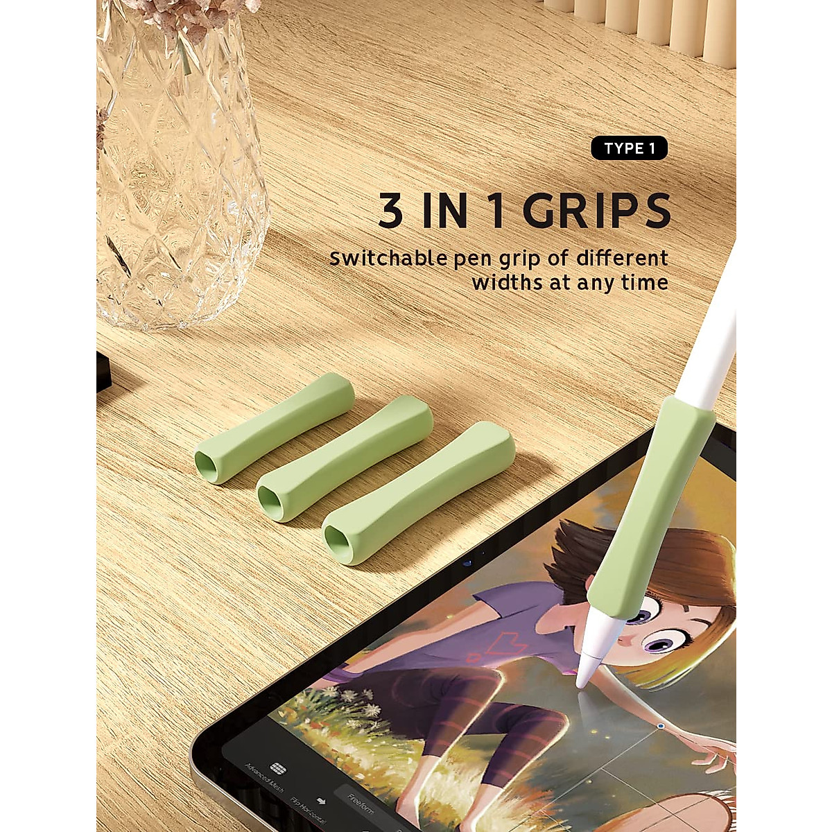 5 Pack Pencil Grips Compatible with Only Apple Pencil 2nd Generation Silicone Ergonomic Design Sleeve Holder(Mint Green)