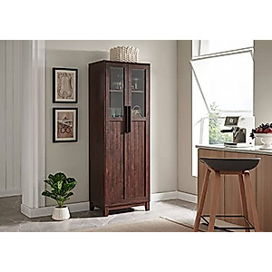 Home Source Mahogany 2-Door Bar Cabinet with Glass Display