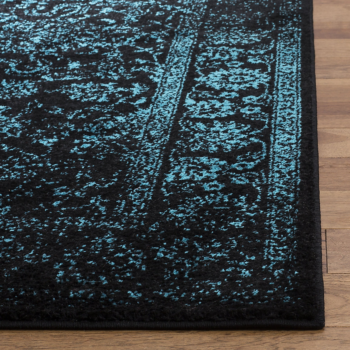 SAFAVIEH Adirondack Collection 6' Square Black / Teal ADR109K Oriental Distressed Non-Shedding Living Room Bedroom Dining Home Office Area Rug
