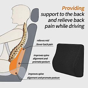 TISHIJIE Memory Foam Lumbar Support Pillow for Car - Mid/Lower Back Support Cushion for Car Seat (Black)