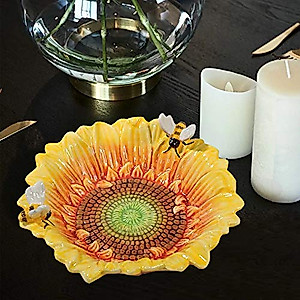 Sizikato 6-Inch Porcelain Ashtray, Lovely Sunflowers and Bees.