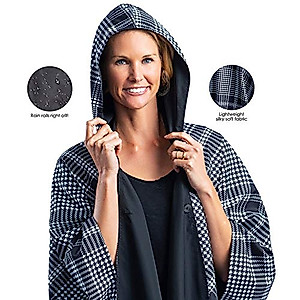 RainCaper Womens Rain Cape Poncho Coat Jacket with Hood Reversible Gorgeous Ultrasoft (Choose your Color) (Black & B&W Houndstooth Plaid)