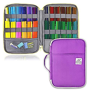 YOUSHARES 96 Slots Colored Pencil Case, Large Capacity Pencil Holder Pen Organizer Bag with Zipper for Prismacolor Watercolor Coloring Pencils, Gel Pens & Markers for Student & Artist (Purple)