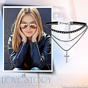 Flongo Womens Gothic Vintage Flannelette Rope Cross Rivet Choker Punk Collar Neckband