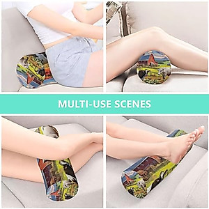 xigua Farm Animals Neck Roll Pillow for Neck Relief with Removable Washable Cover - Memory Foam Round Cylinder Bolster, Ergonomically Designed for Head, Neck, Back, and Legs