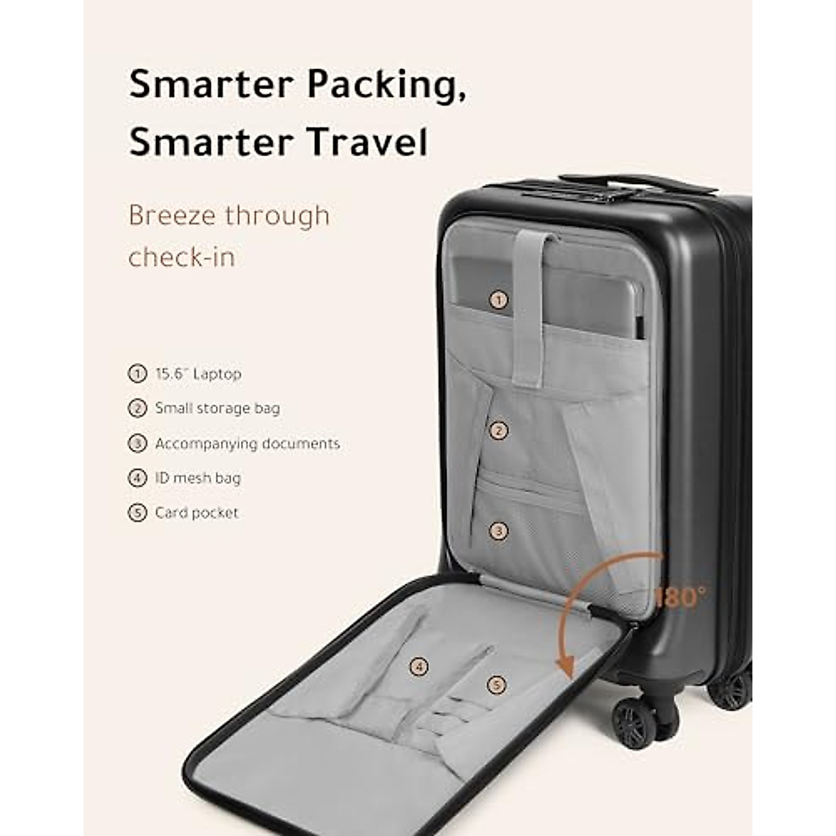Carry on Luggage Luggage 22x14x9 Airline Approved, PC Hard Shell Suitcase with USB Port, Expandable Luggage with Laptop Compartment