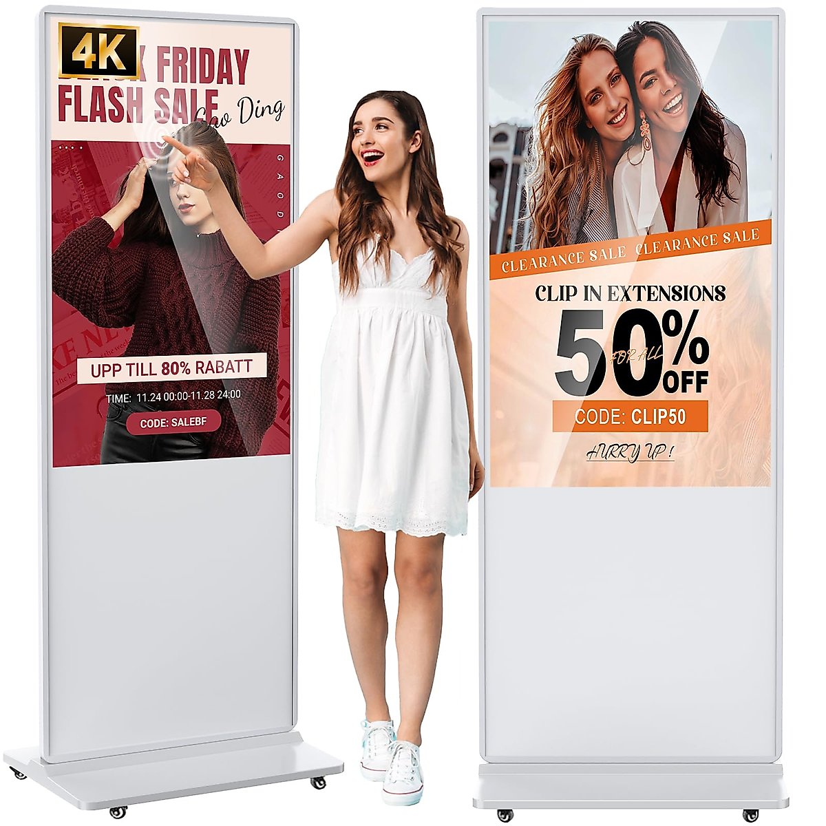 YCKJNB 55 inch Indoor Digital Signage 4K Touchscreen IPS Floor Standing Digital Kiosks Interactive Displays with WiFi HDMI/USB Input Auto AD Player, Android OS White