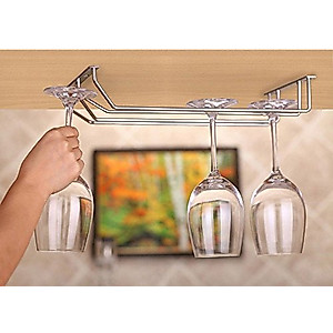 Happy Lifestyles Stainless Steel 1/2/3 Rails Cabinet Wine Glasses Rack 20" 2 rows
