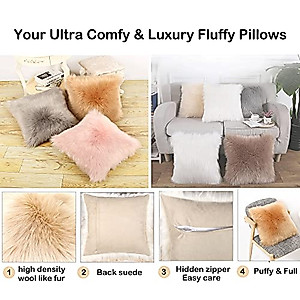 seemehappy 18" x 18" Khaki Fluffy Throw Pillow Cover with Insert Included Faux Fur Throw Pillows Decorative Fuzzy Pillows Furry Pillows Cushions for Chair Couch Bedroom