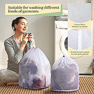 12 Pcs Mesh Laundry Bag with Drawstring White Heavy Duty Mesh Bag Machine Washable Sheet Drawstring Bag Net Wash Bag Laundry Washing Bag for Delicates College Dorm (Fine Style)